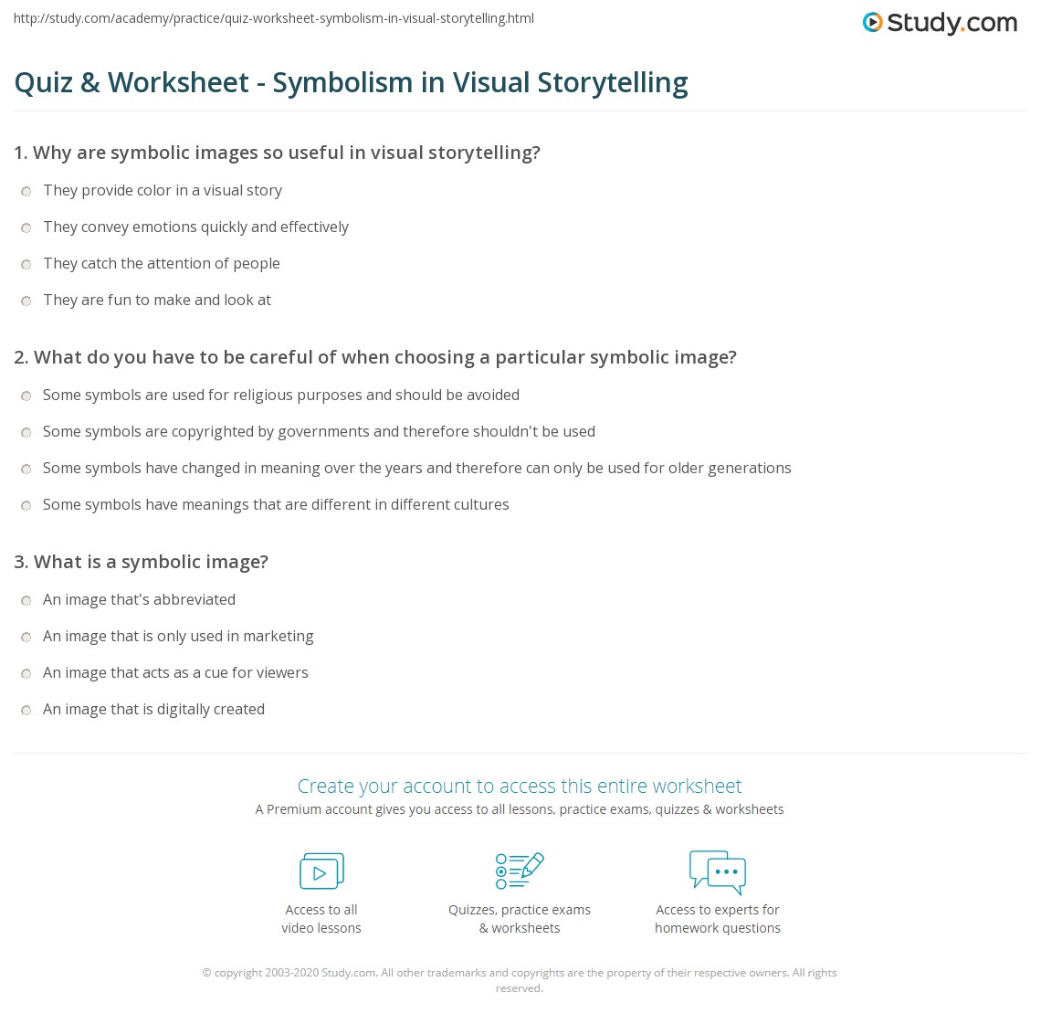 Quiz & Worksheet - Symbolism in Visual Storytelling | Study.com