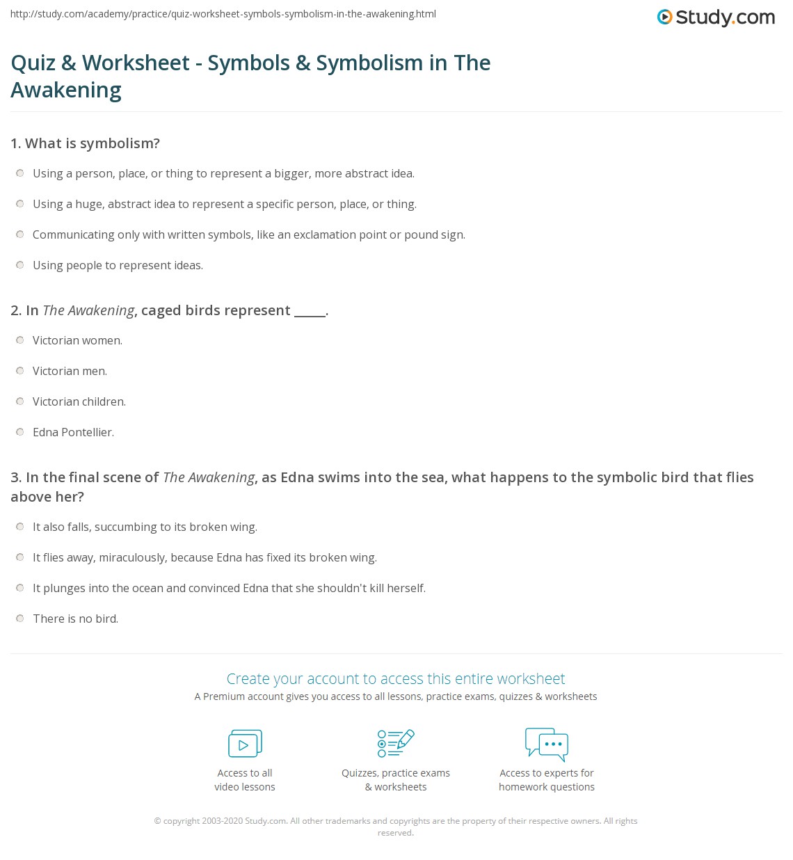 Quiz & Worksheet - Symbols & Symbolism in The Awakening | Study.com