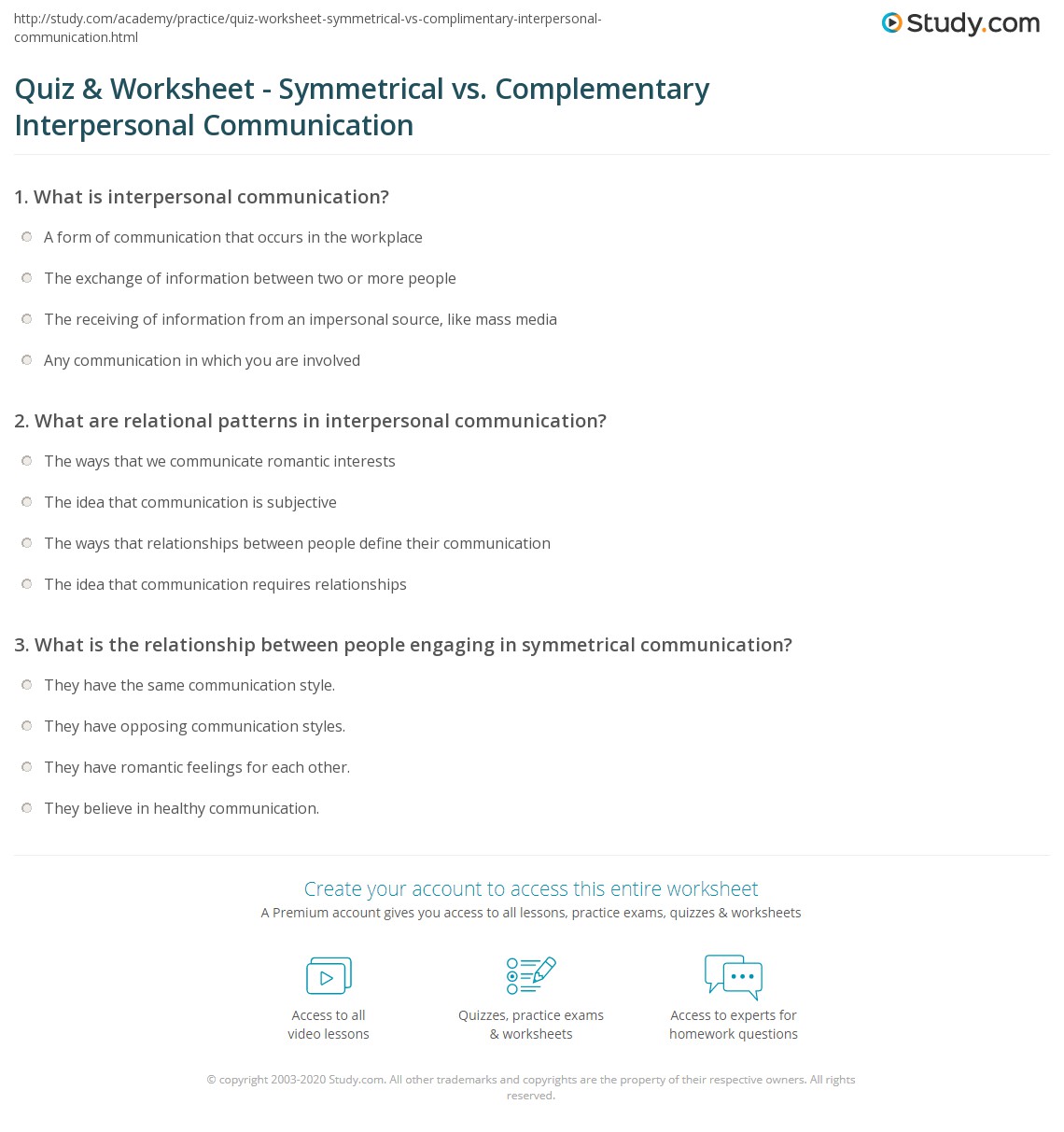 Quiz & Worksheet - Symmetrical vs. Complementary Interpersonal ...