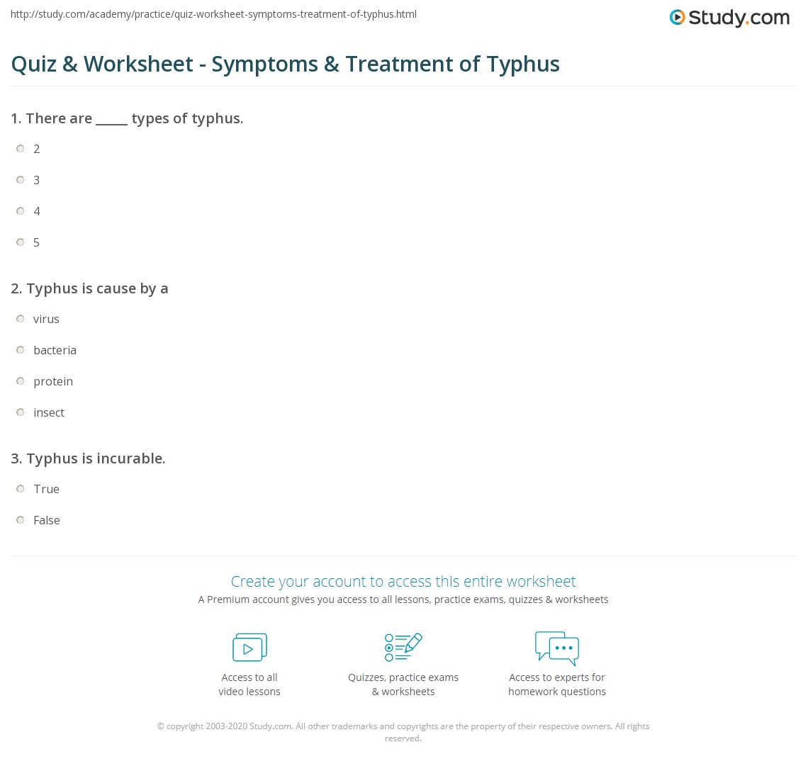 Quiz & Worksheet - Symptoms & Treatment of Typhus | Study.com