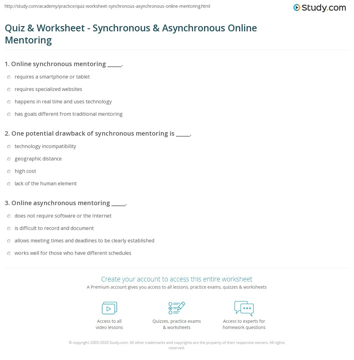 Quiz & Worksheet - Synchronous & Asynchronous Online Mentoring | Study.com