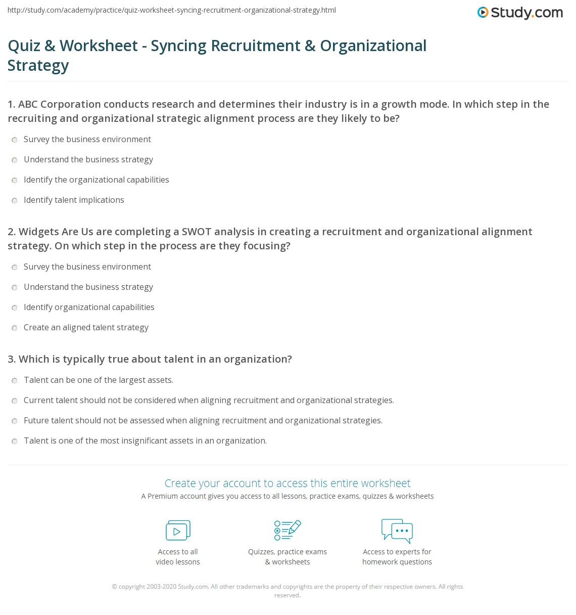 Quiz & Worksheet - Syncing Recruitment & Organizational Strategy ...