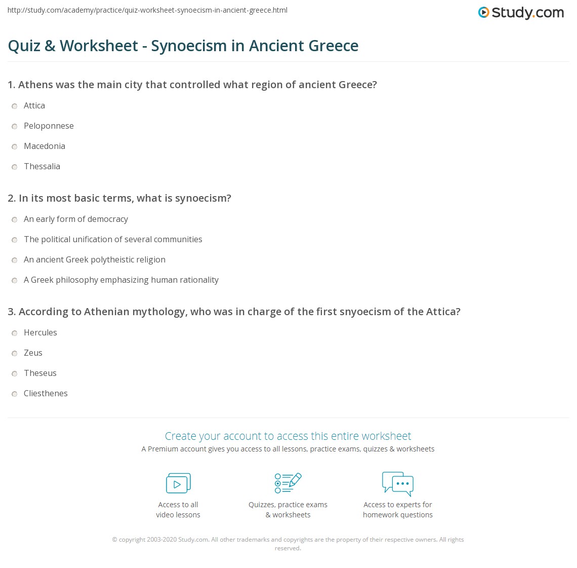 Quiz & Worksheet - Synoecism in Ancient Greece | Study.com