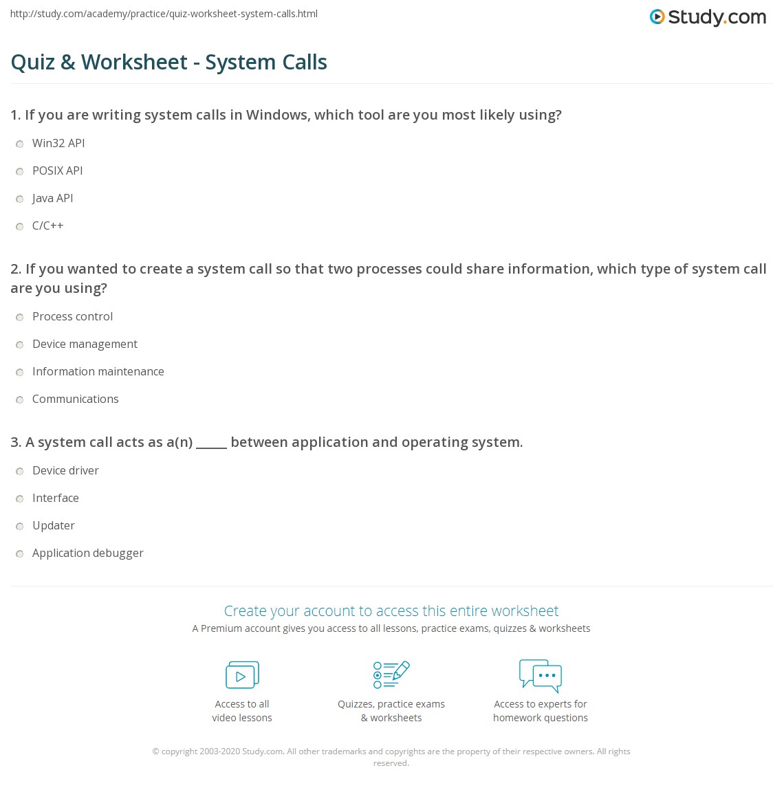 Quiz & Worksheet - System Calls | Study.com
