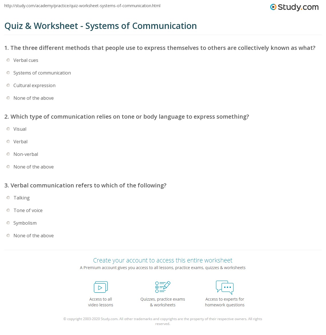 Quiz & Worksheet - Systems of Communication | Study.com