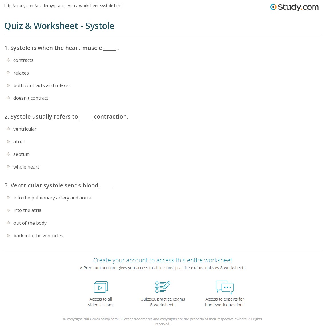 Quiz & Worksheet - Systole | Study.com