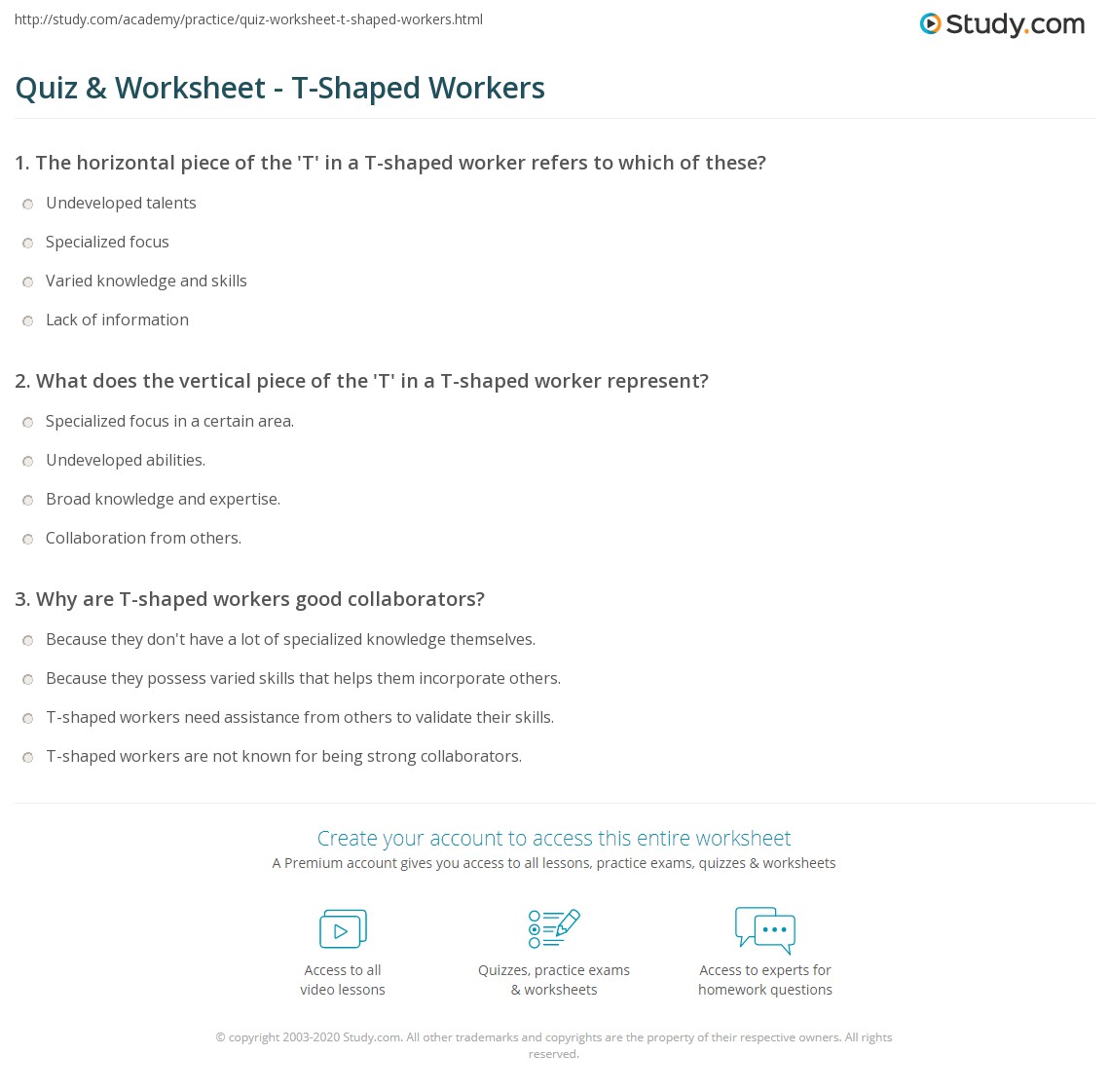 Quiz & Worksheet - T-Shaped Workers | Study.com