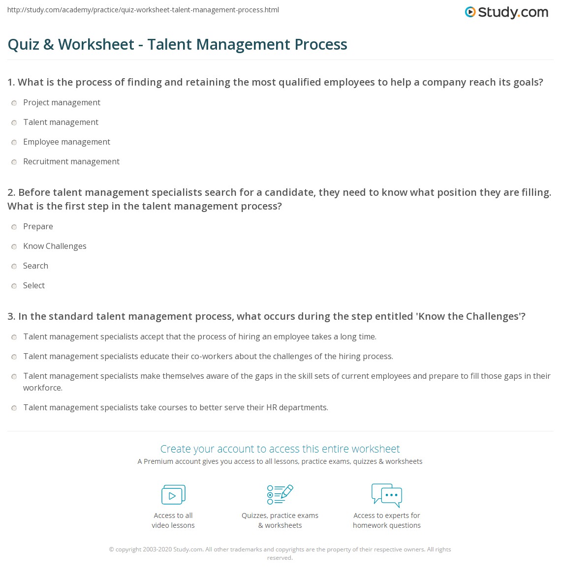 Quiz & Worksheet - Talent Management Process | Study.com