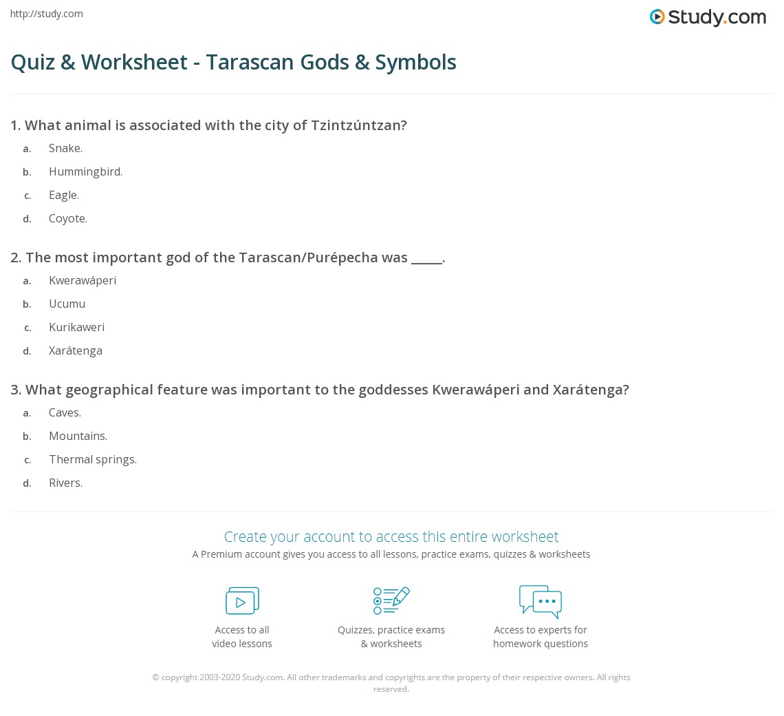 Quiz & Worksheet - Tarascan Gods & Symbols | Study.com