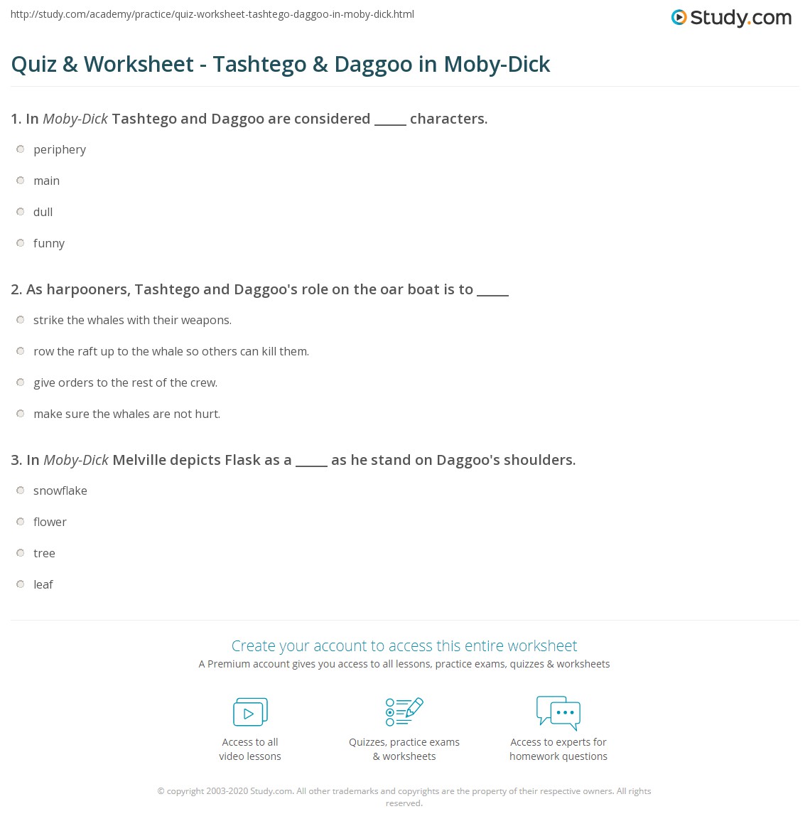 Quiz & Worksheet - Tashtego & Daggoo in Moby-Dick | Study.com