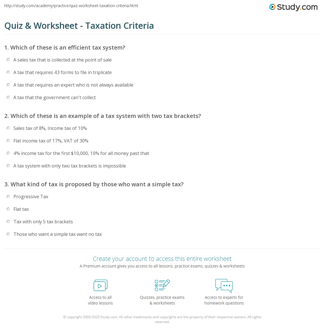 Quiz & Worksheet - Taxation Criteria | Study.com