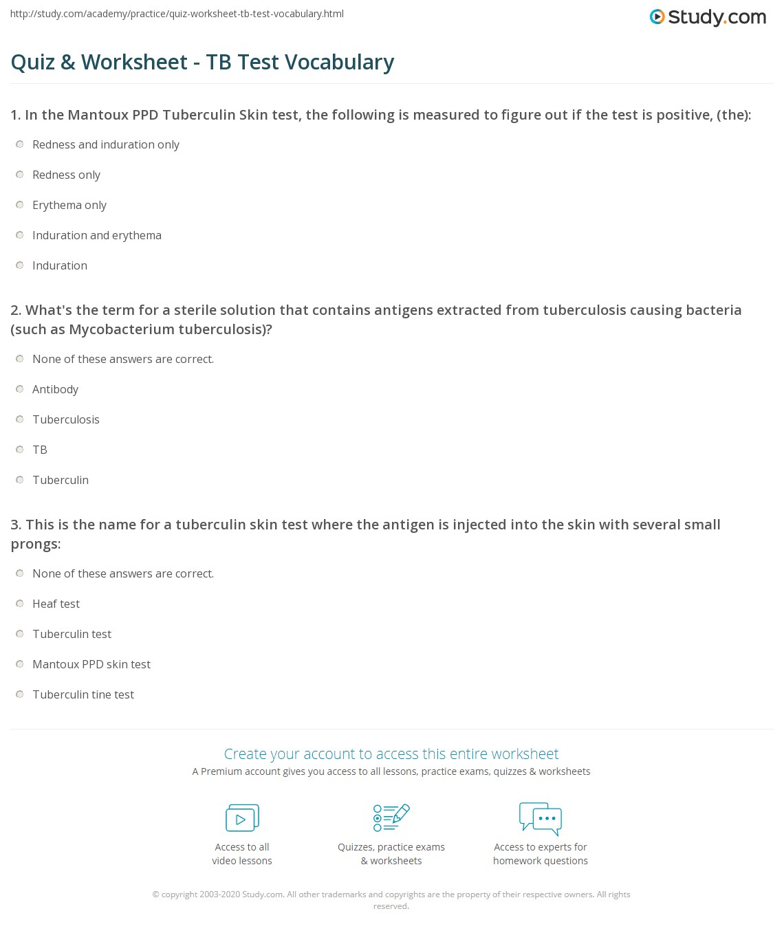 Quiz & Worksheet - TB Test Vocabulary | Study.com