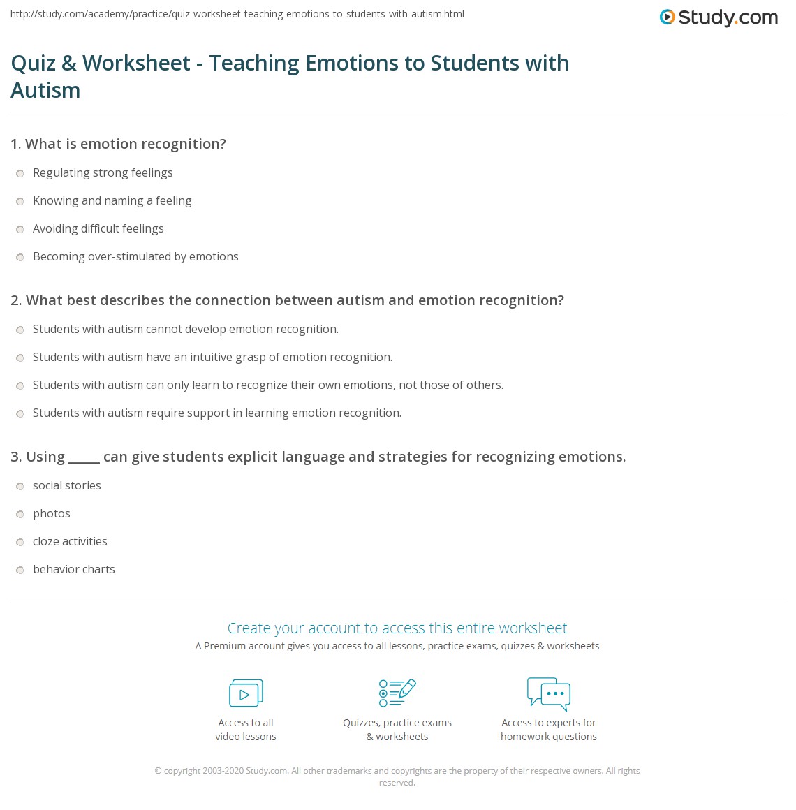 Quiz & Worksheet - Teaching Emotions to Students with Autism | Study.com