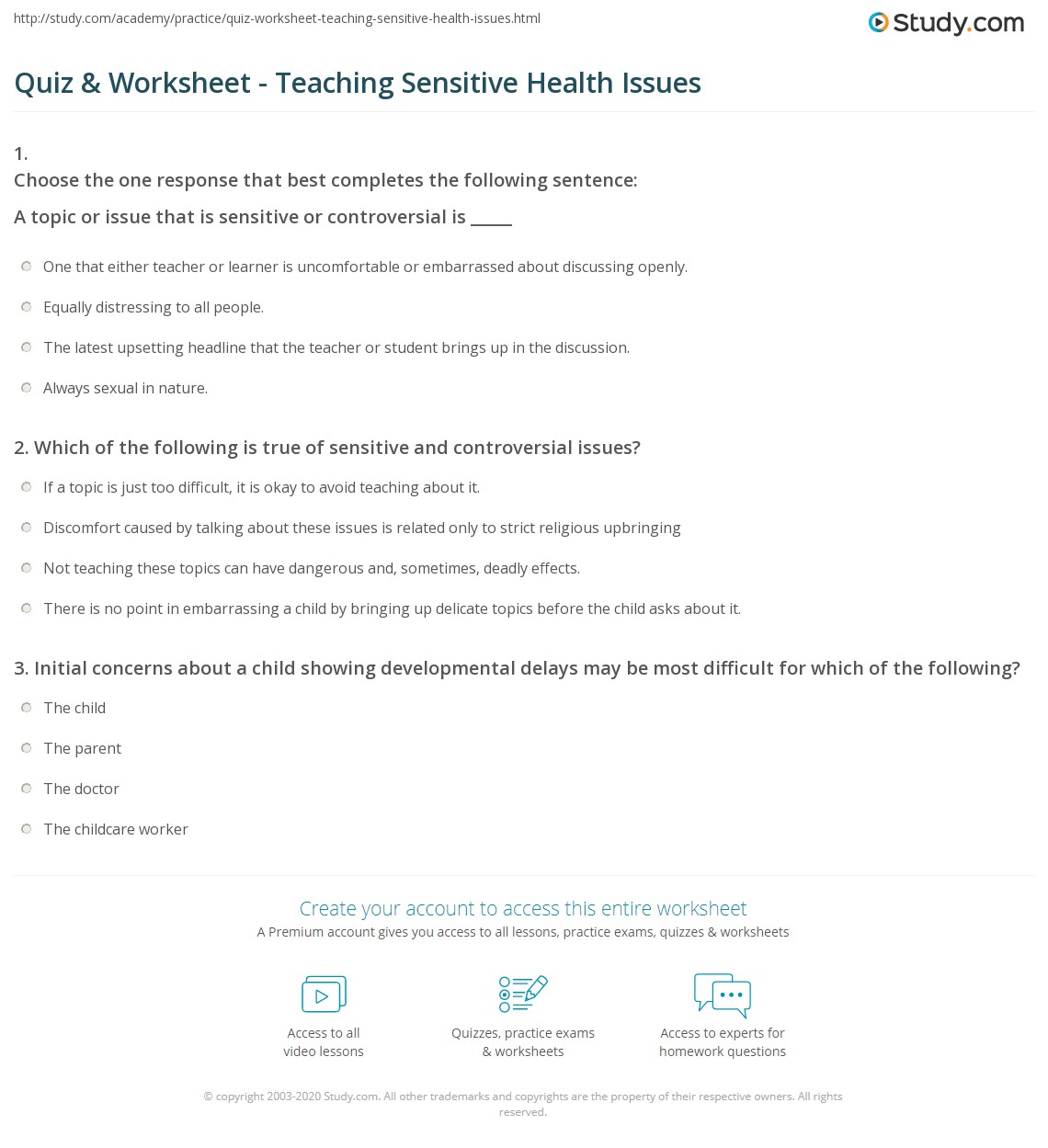 Quiz & Worksheet - Teaching Sensitive Health Issues | Study.com