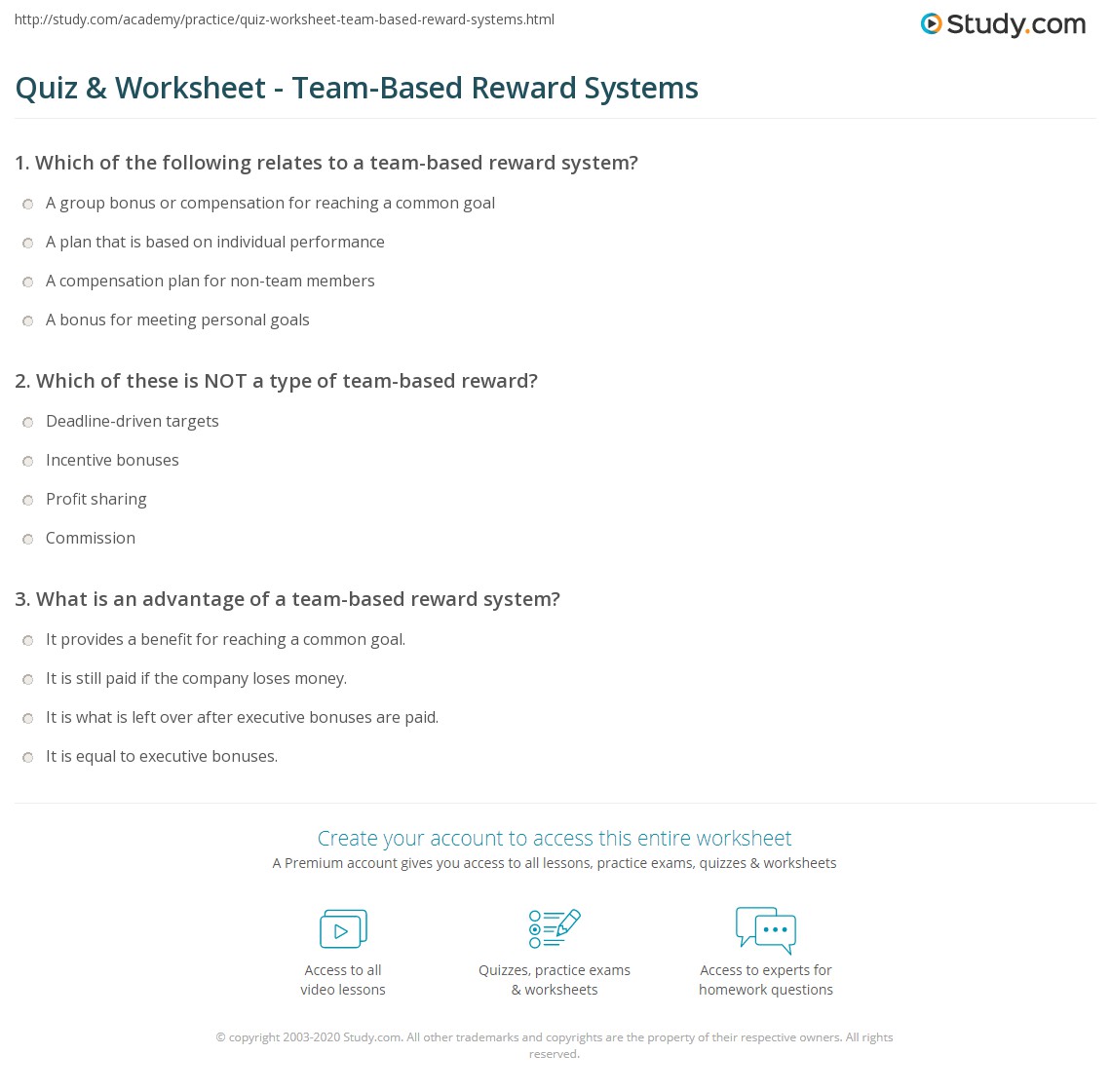Quiz & Worksheet - Team-Based Reward Systems | Study.com