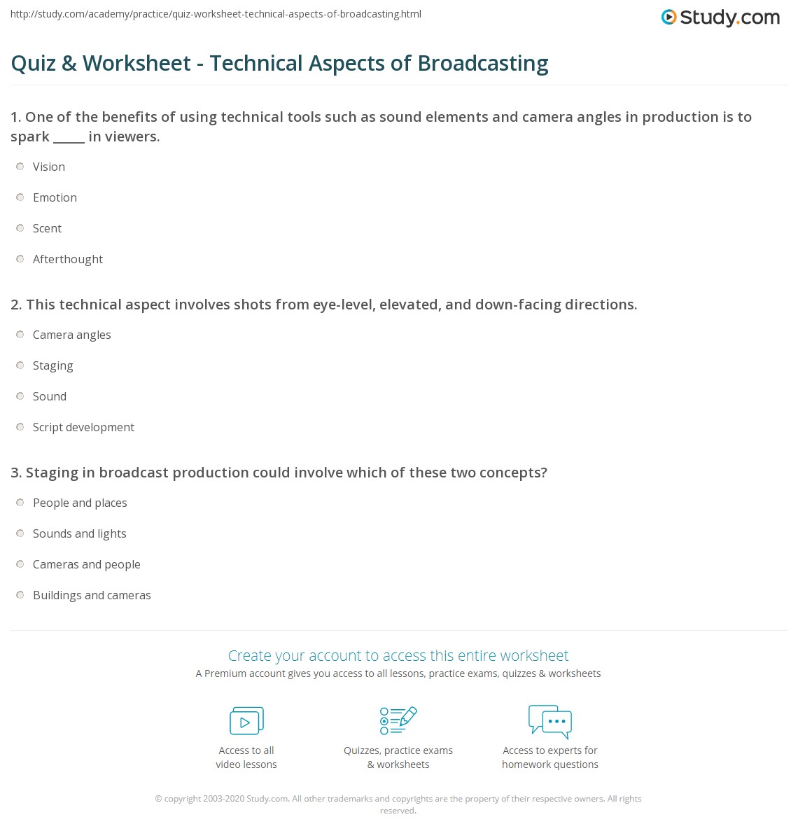 Quiz & Worksheet - Technical Aspects of Broadcasting | Study.com