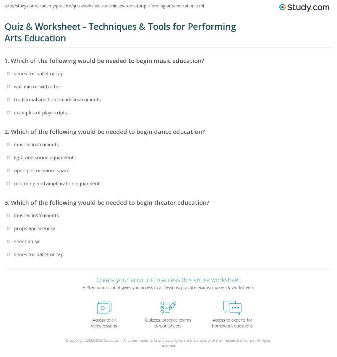 Quiz & Worksheet - Techniques & Tools for Performing Arts Education ...