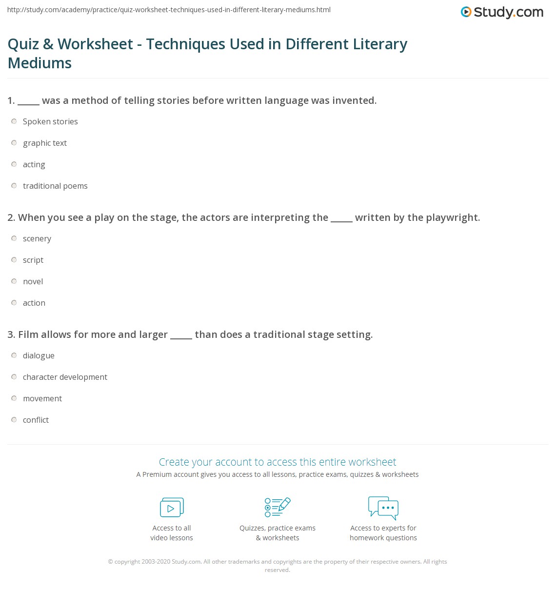 Quiz & Worksheet - Techniques Used in Different Literary Mediums ...