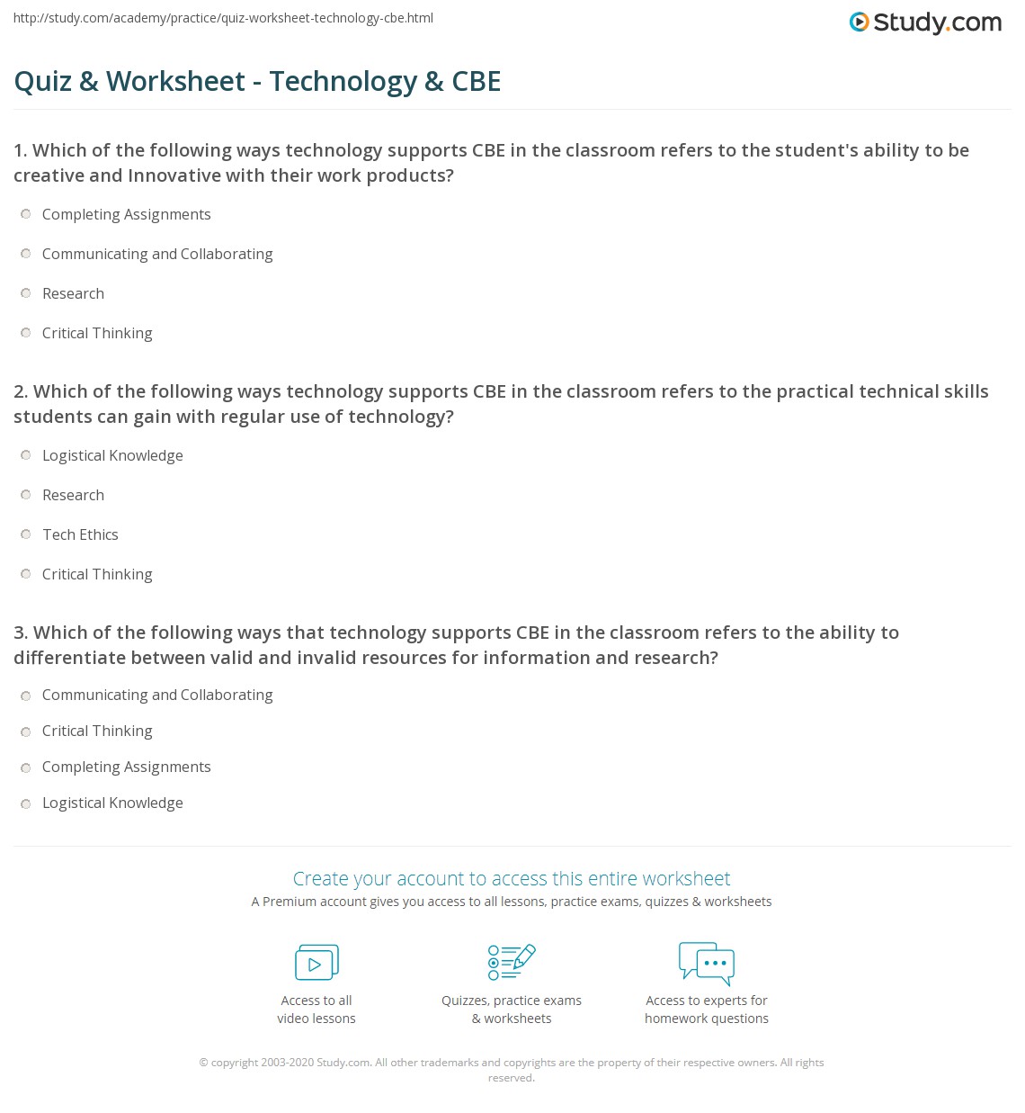 Quiz & Worksheet - Technology & CBE | Study.com