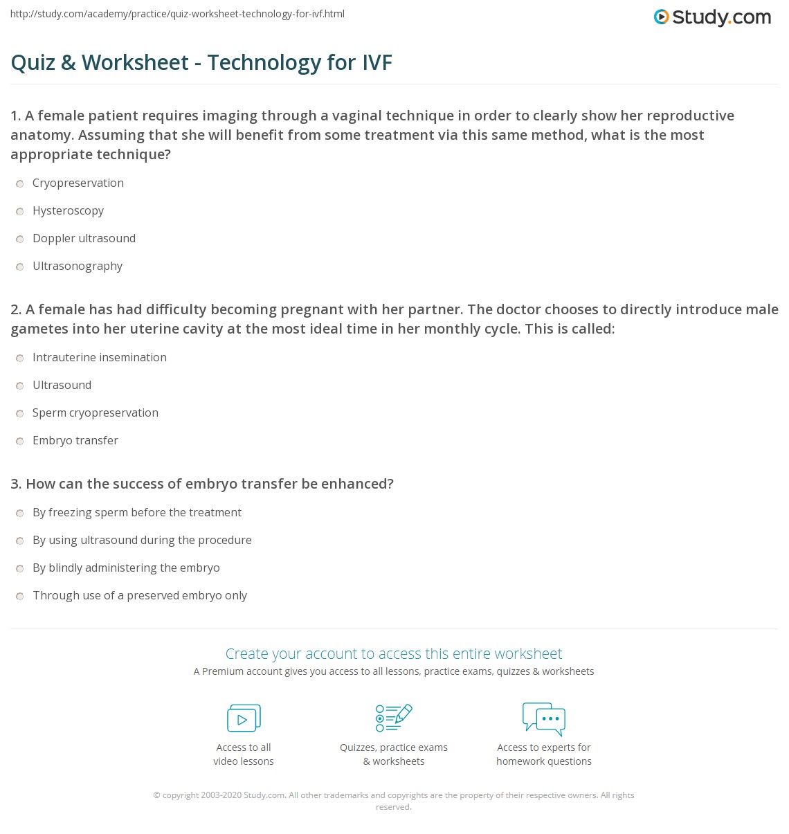 Quiz And Worksheet Technology For Ivf 2365