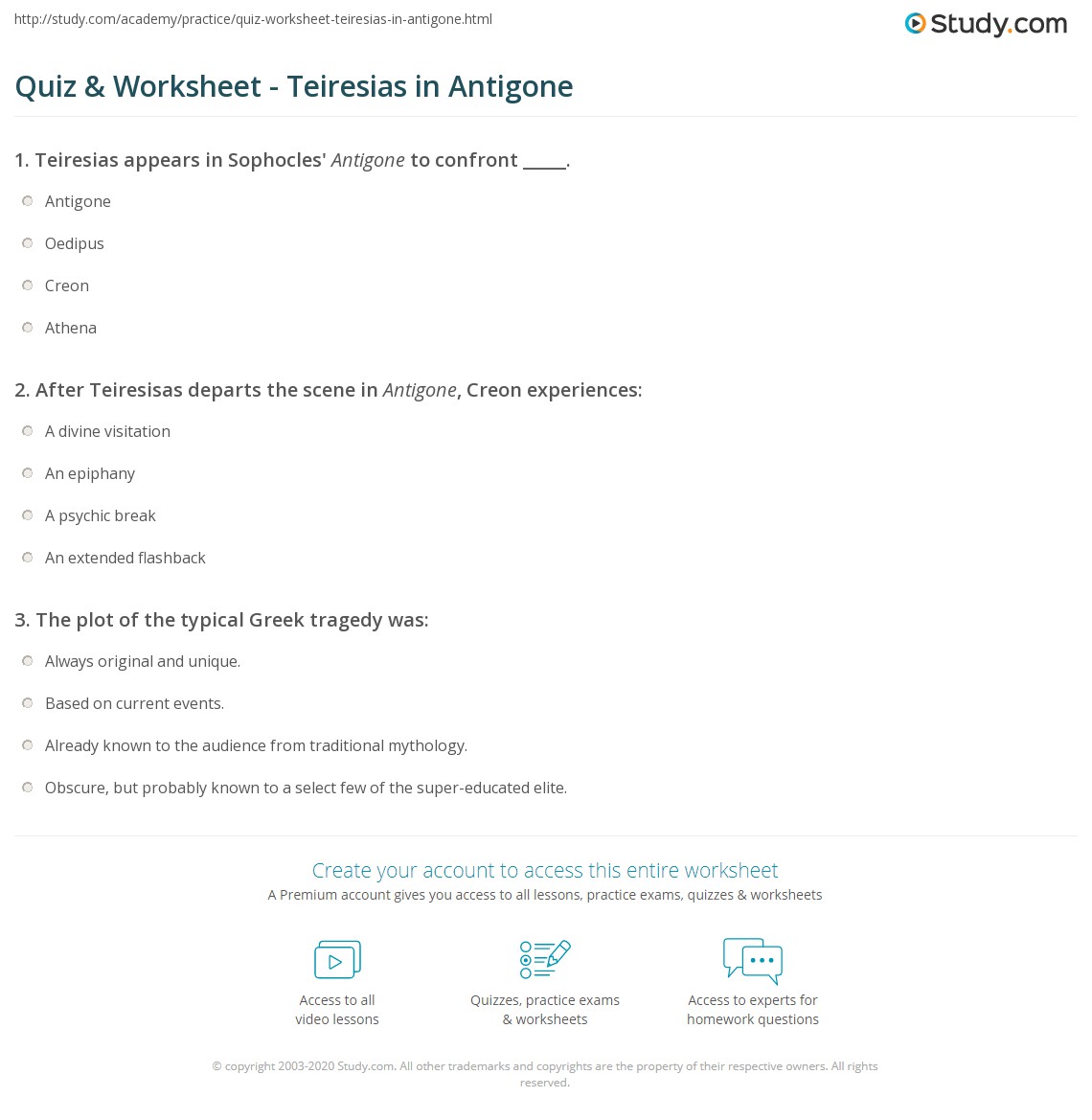 Quiz & Worksheet - Teiresias in Antigone | Study.com