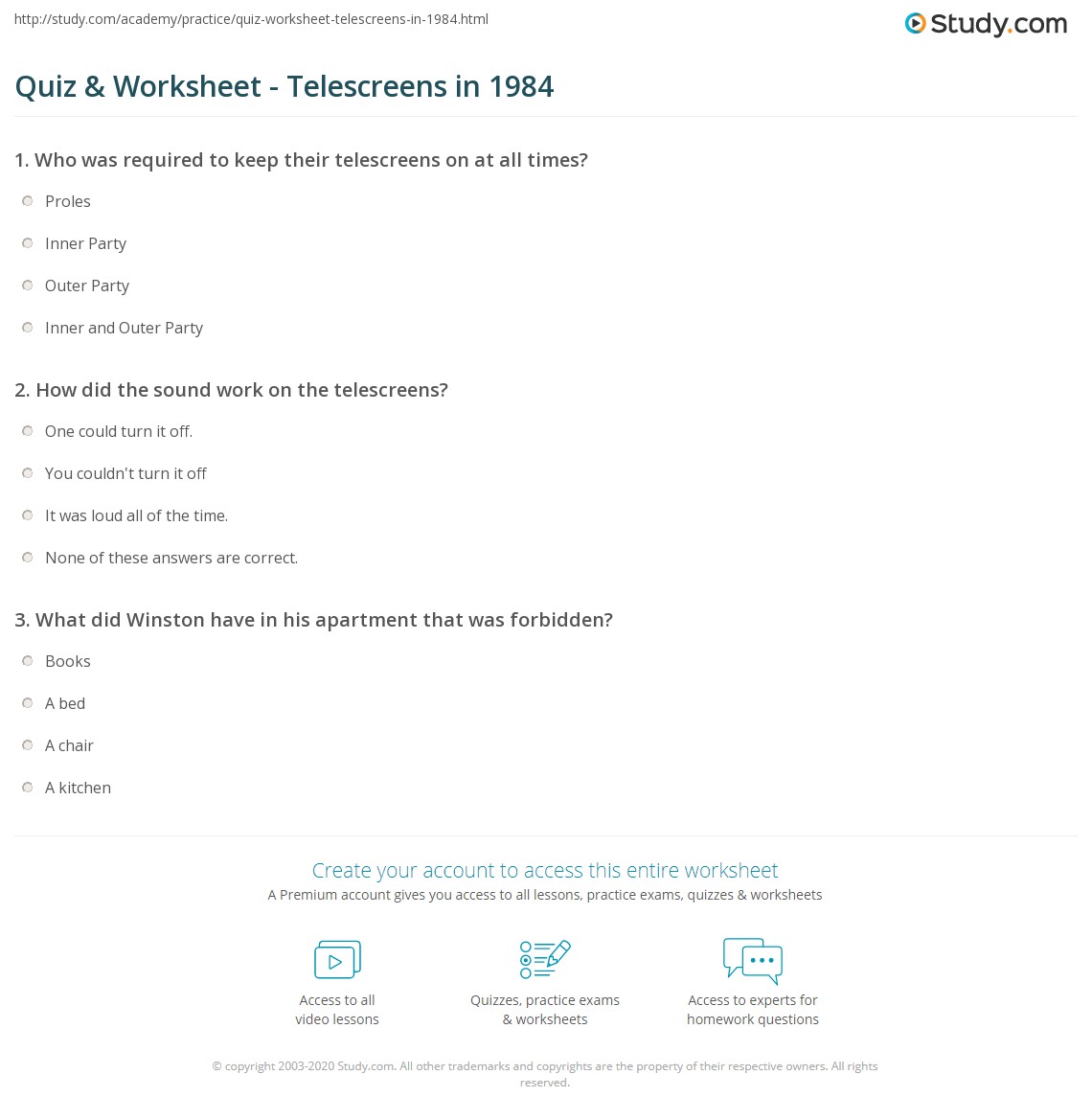 Quiz & Worksheet - Telescreens in 1984 | Study.com