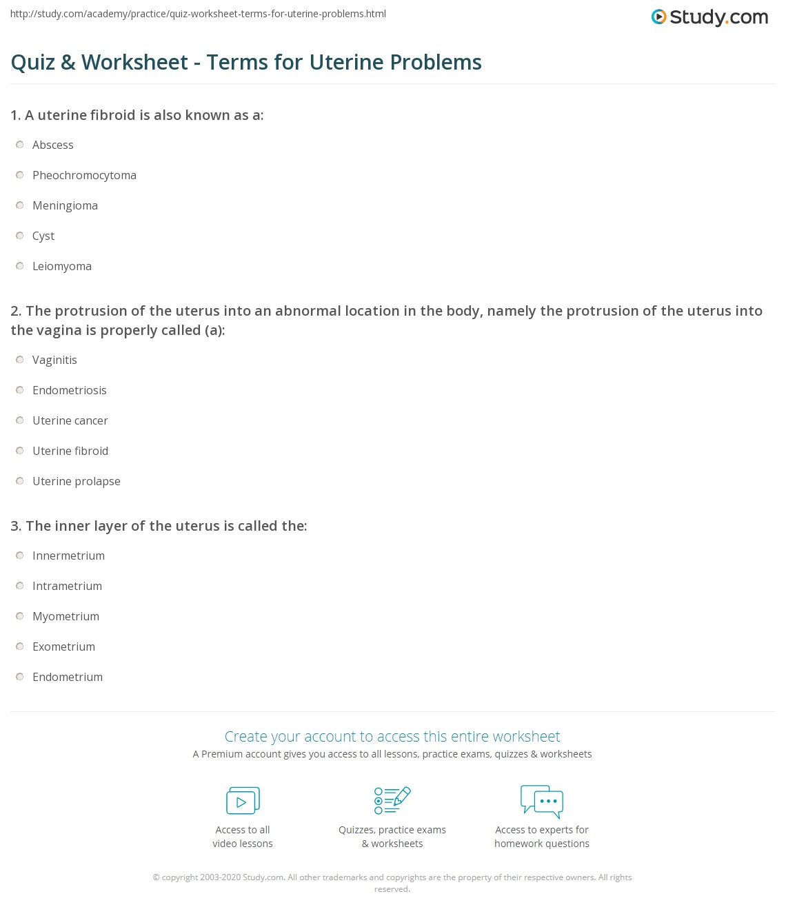 Quiz & Worksheet - Terms for Uterine Problems | Study.com