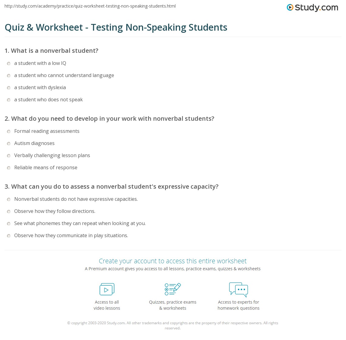Quiz & Worksheet - Testing Non-Speaking Students | Study.com