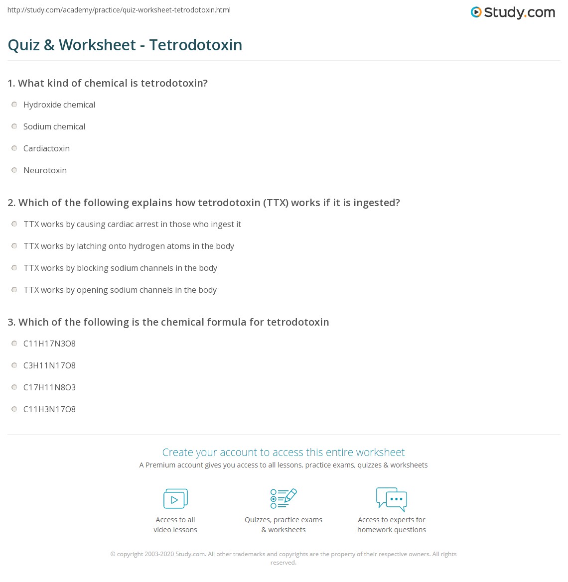 Quiz & Worksheet - Tetrodotoxin | Study.com
