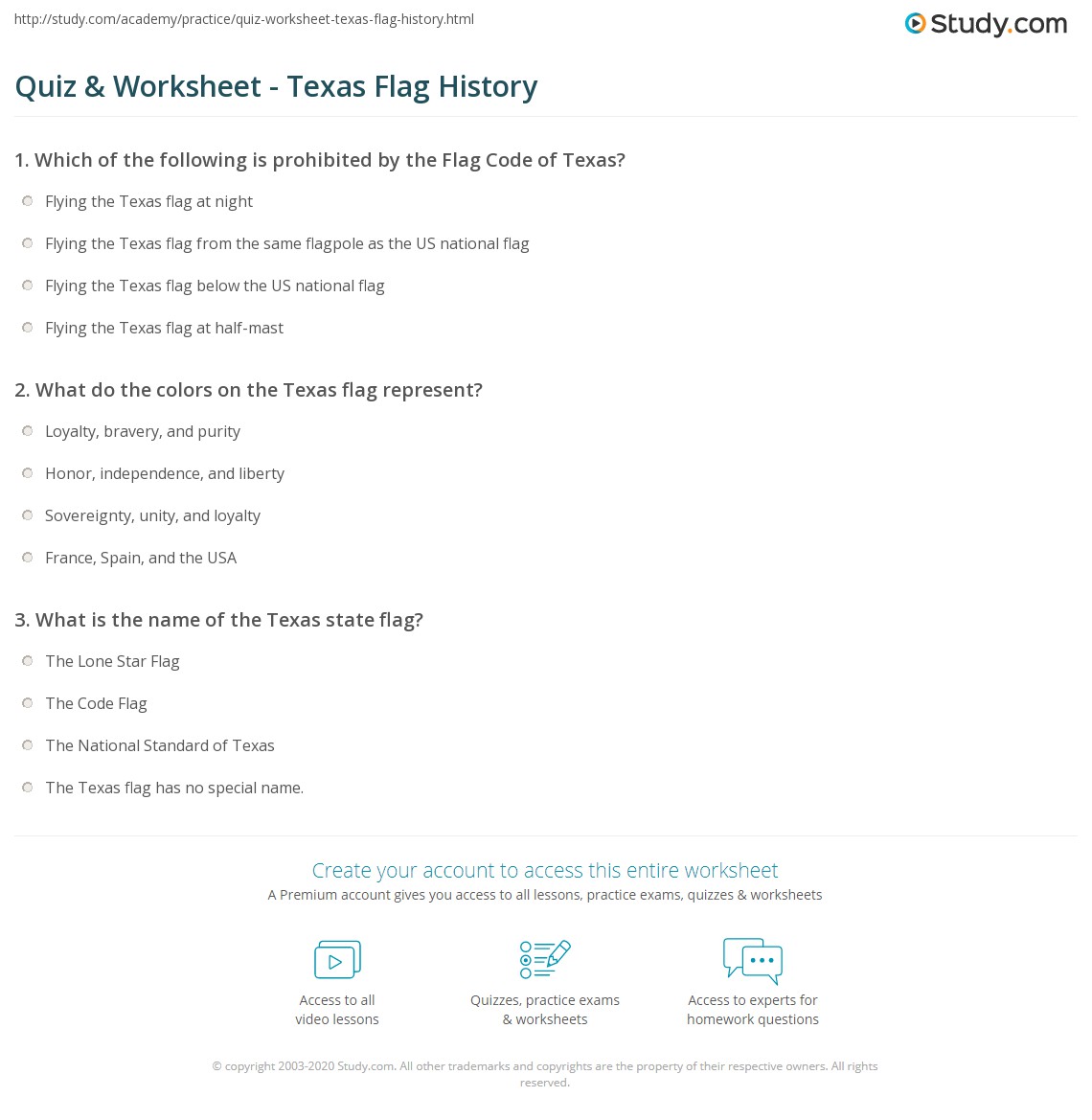 Quiz & Worksheet - Texas Flag History | Study.com