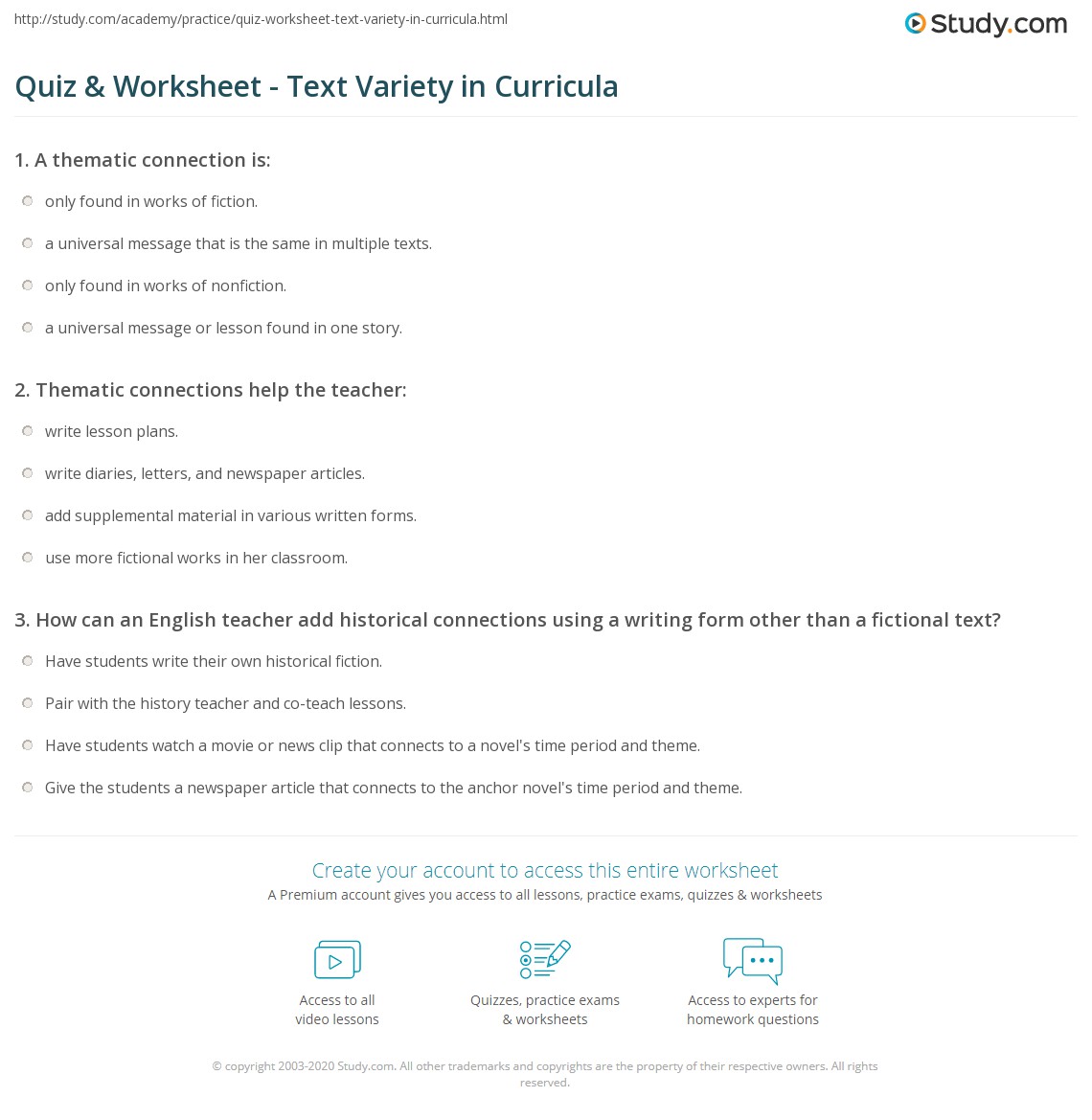 Quiz & Worksheet - Text Variety in Curricula | Study.com