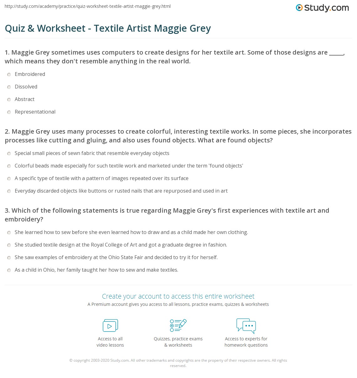 Quiz & Worksheet - Textile Artist Maggie Grey | Study.com
