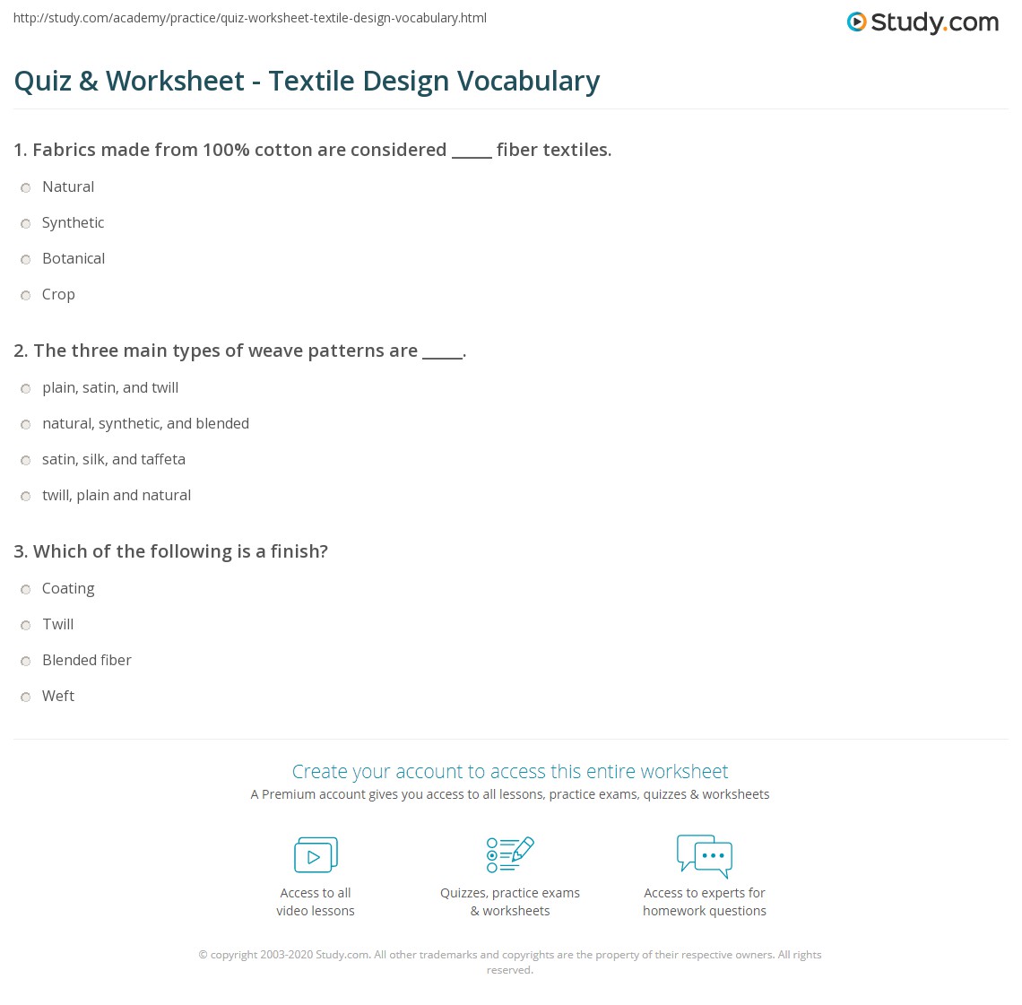 Quiz & Worksheet - Textile Design Vocabulary | Study.com