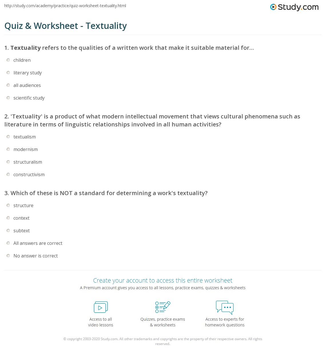 Quiz & Worksheet - Textuality | Study.com