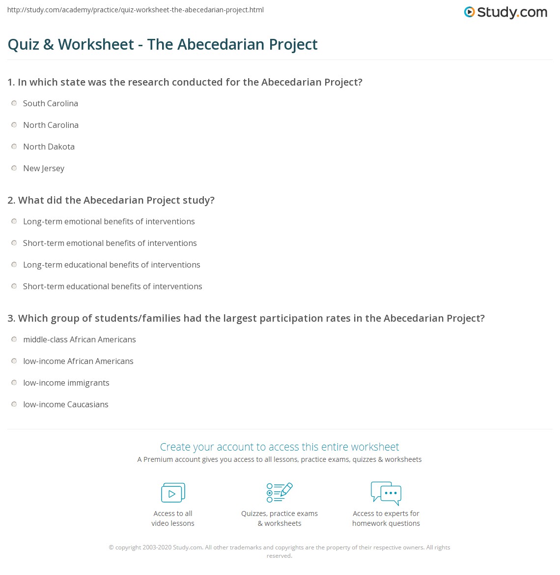 Quiz & Worksheet - The Abecedarian Project | Study.com