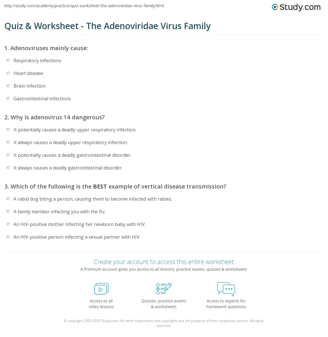 Quiz & Worksheet - The Adenoviridae Virus Family | Study.com