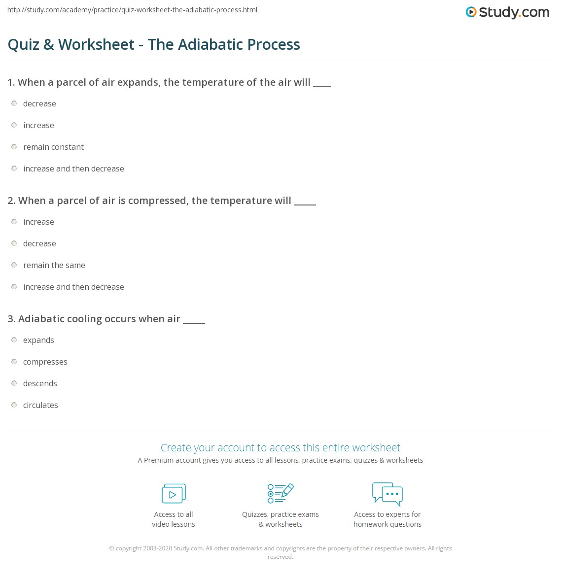 Quiz & Worksheet - The Adiabatic Process | Study.com
