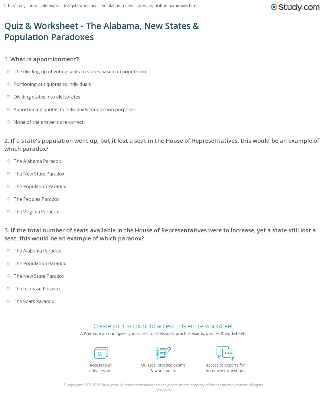 Quiz & Worksheet - The Alabama, New States & Population Paradoxes ...