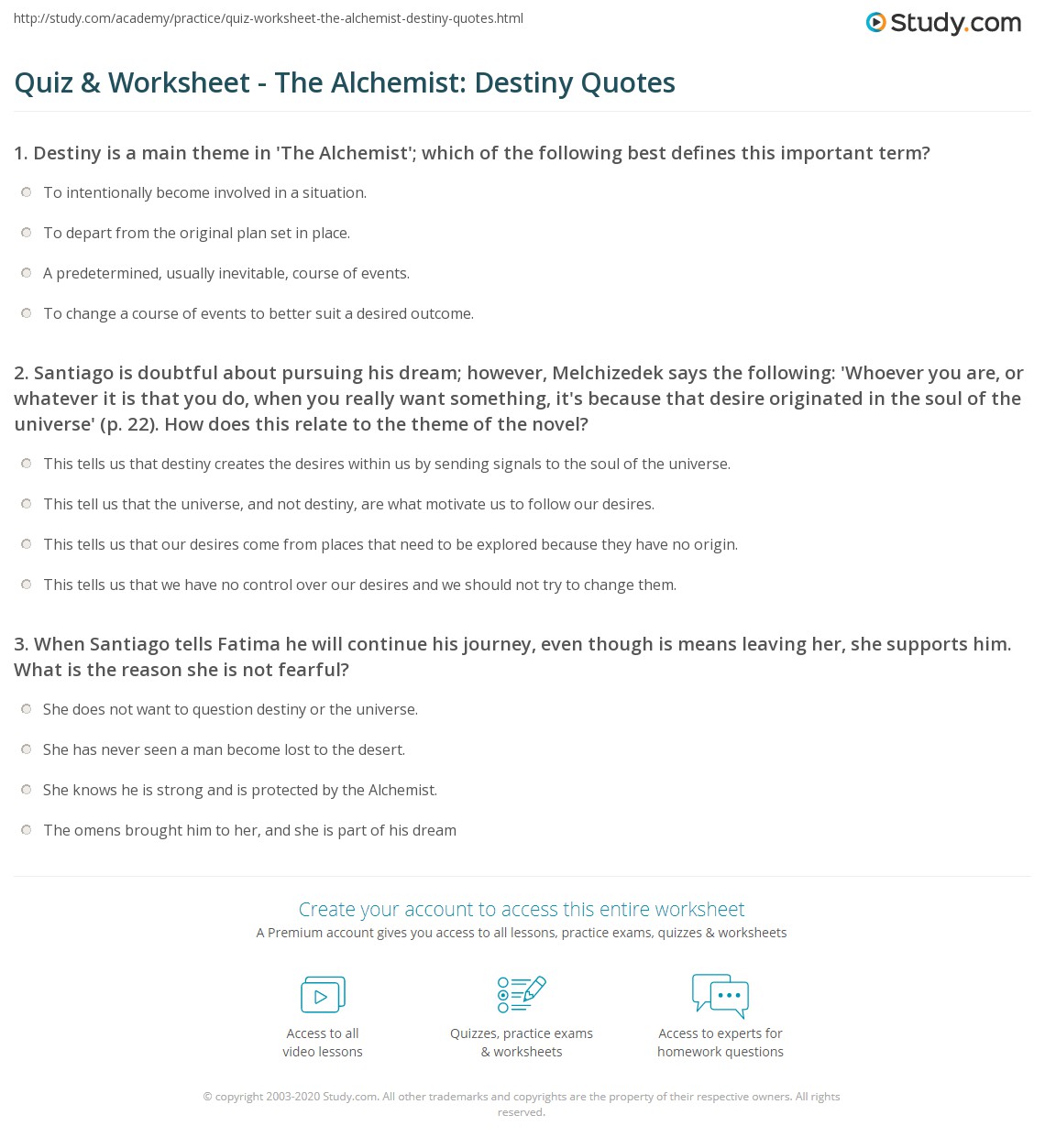 Quiz & Worksheet - The Alchemist: Destiny Quotes | Study.com