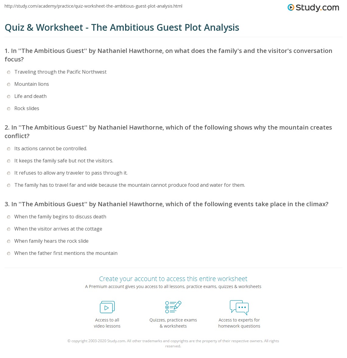 Quiz & Worksheet - The Ambitious Guest Plot Analysis | Study.com