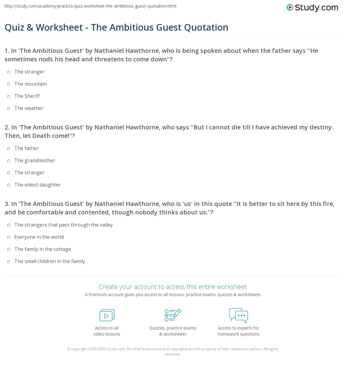 Quiz & Worksheet - The Ambitious Guest Quotation | Study.com