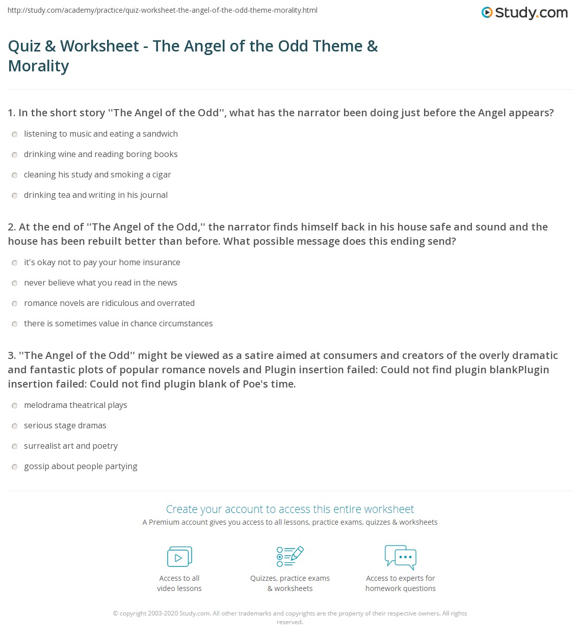 Quiz & Worksheet - The Angel of the Odd Theme & Morality | Study.com