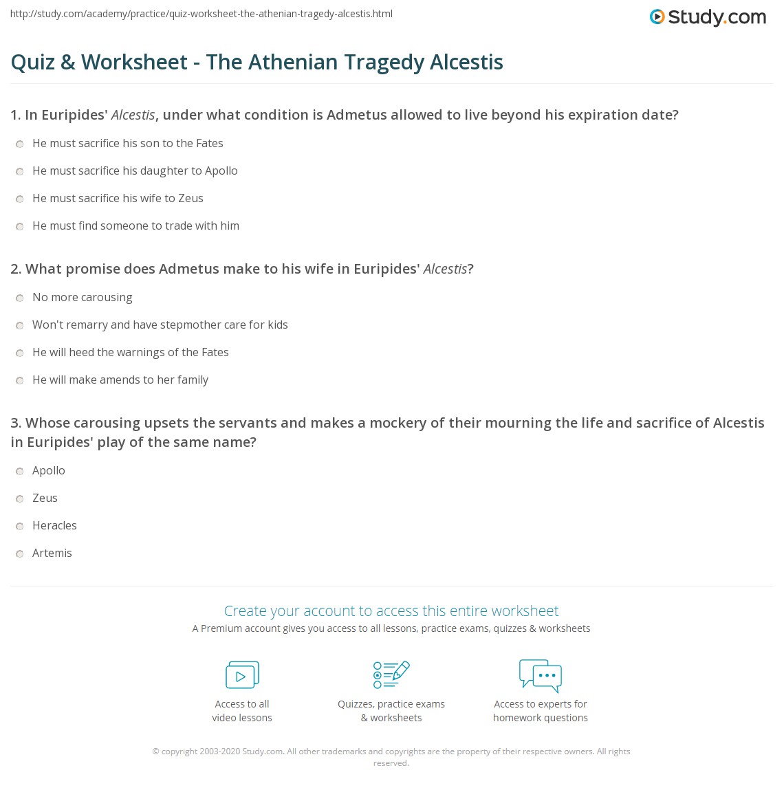Quiz & Worksheet - The Athenian Tragedy Alcestis | Study.com