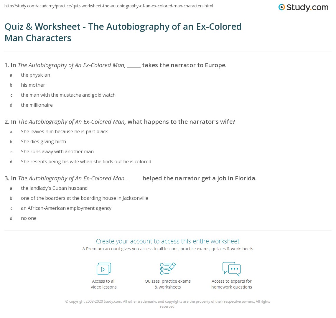 Quiz & Worksheet - The Autobiography of an Ex-Colored Man Characters ...