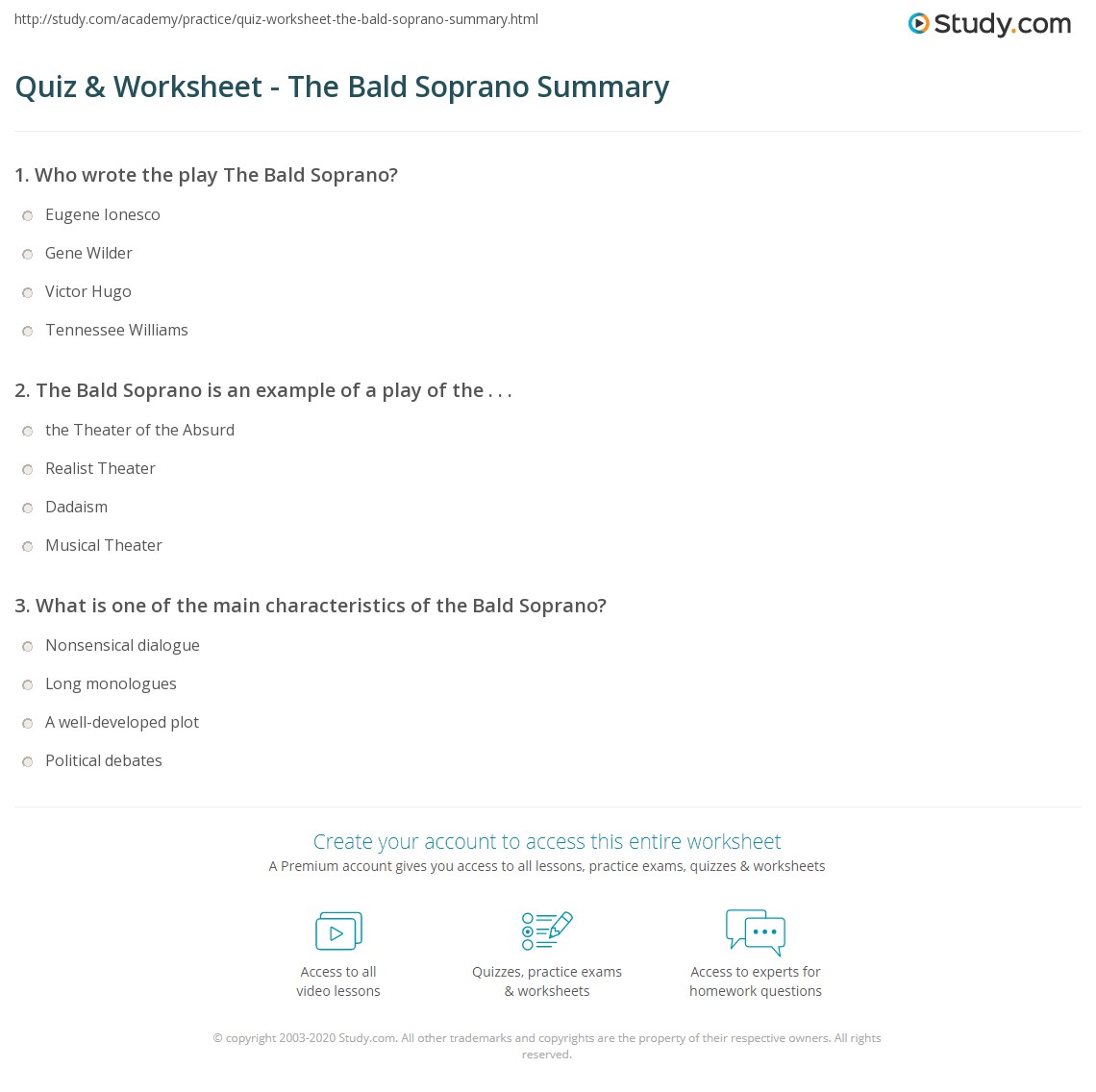 Quiz & Worksheet - The Bald Soprano Summary | Study.com