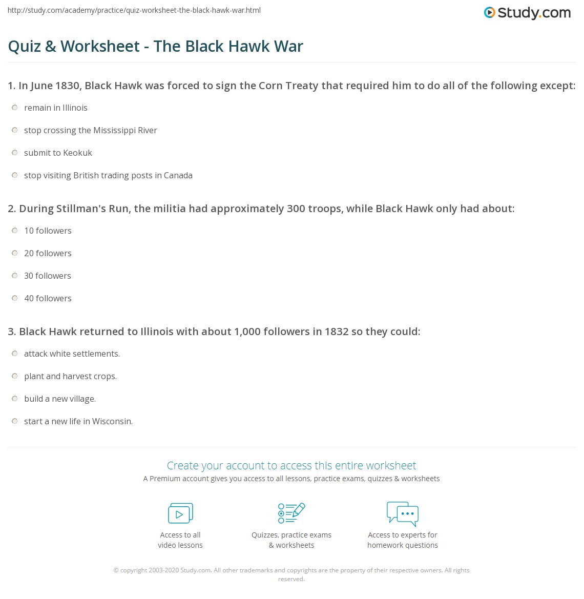 Quiz & Worksheet - The Black Hawk War | Study.com
