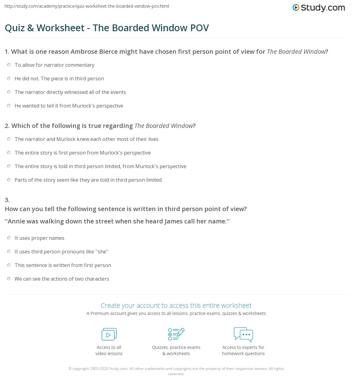 Quiz & Worksheet - The Boarded Window POV | Study.com