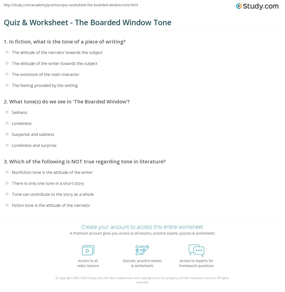 Quiz & Worksheet - The Boarded Window Tone | Study.com