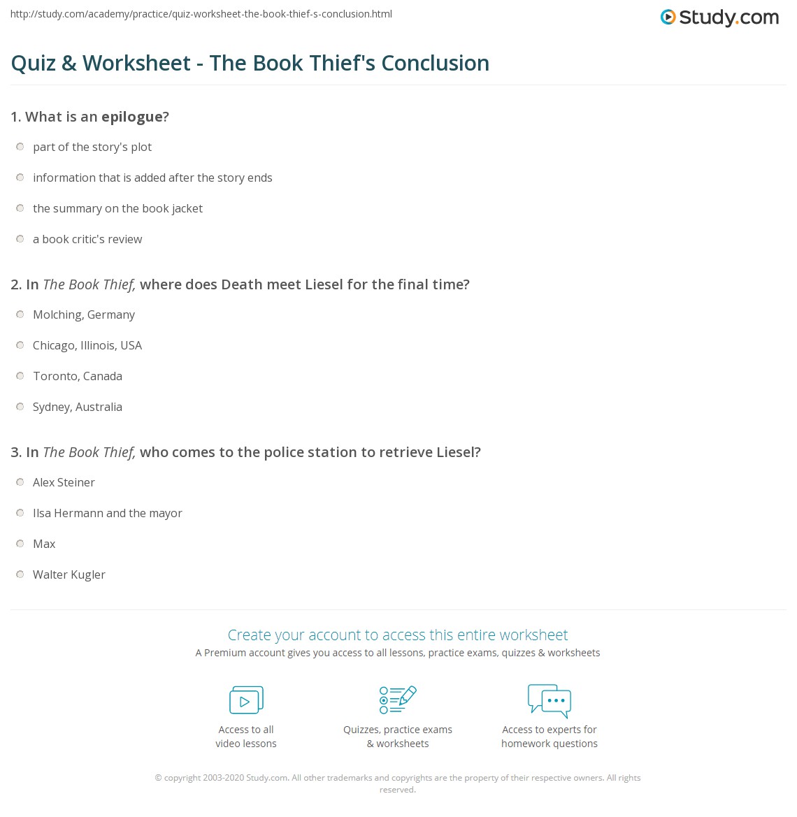 Quiz & Worksheet - The Book Thief's Conclusion | Study.com