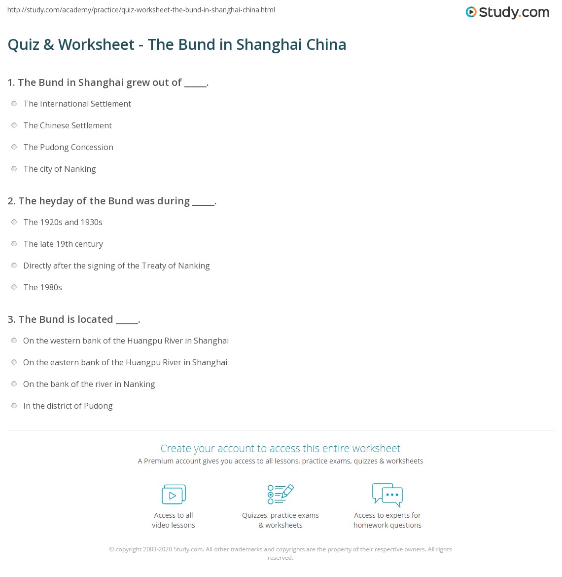 Quiz & Worksheet - The Bund in Shanghai China | Study.com
